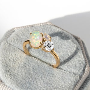 Cluster Engagement Ring/moissanite Moonstone & Opal Ring/toi - Etsy