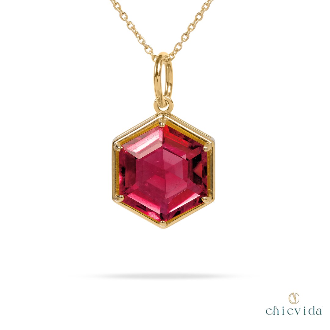 Hexagon Ruby Pendant, 18k Gold Solitaire Pendant, Unique Ruby Pendant ...