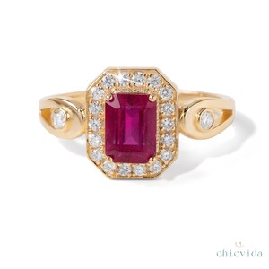 Emerald Cut Ruby Ring,art Deco Style Genuine Ruby Engagement Ring,solid ...