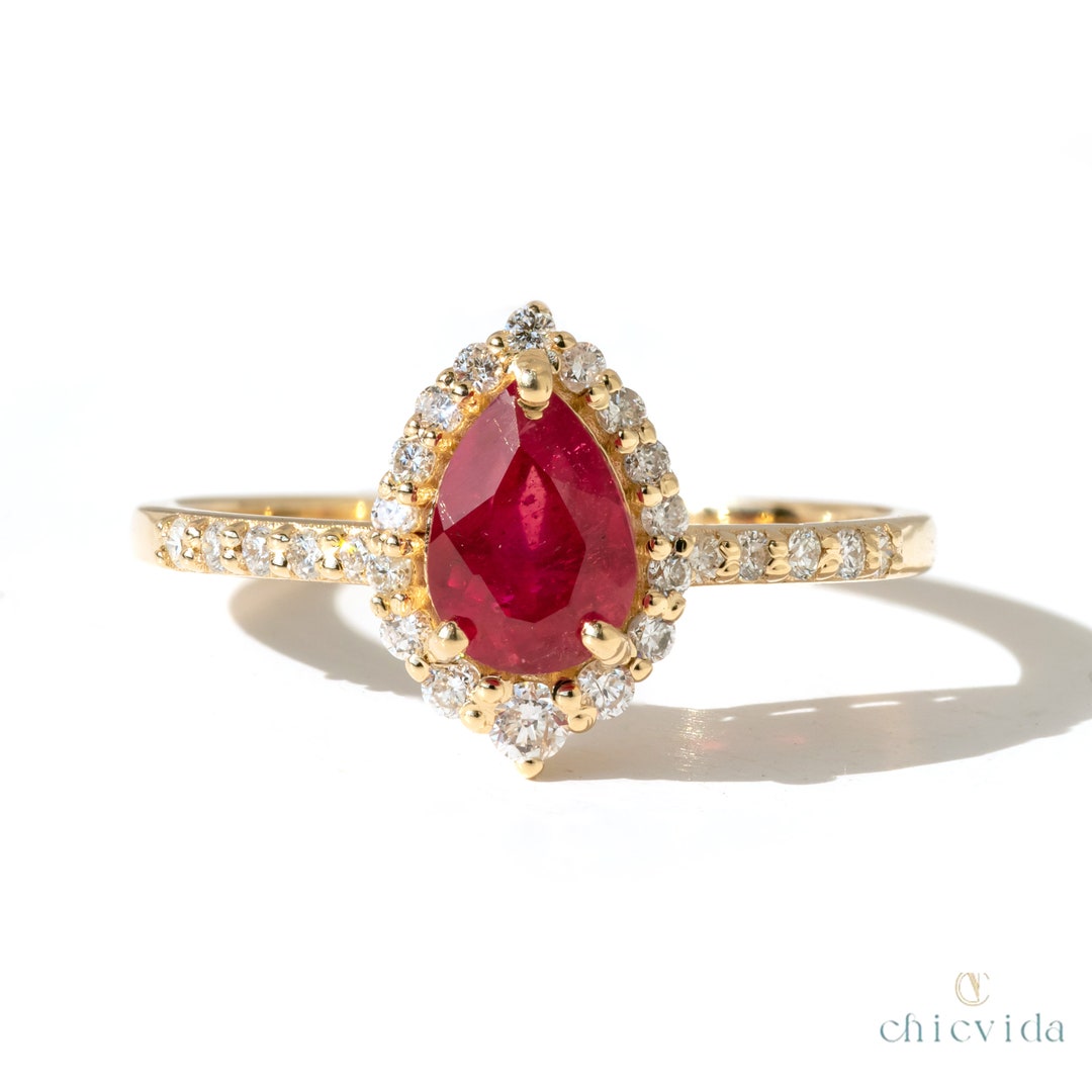 Genuine Ruby Engagement Ring/14k Gold Ruby Ring/teardrop Ruby - Etsy