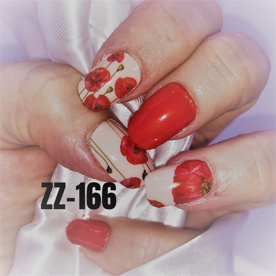 Red Poppies (clear Overlay) on Top of Peach Color Real Nail Polish ...