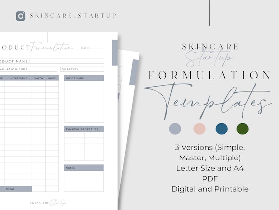 Skincare Formulation recipe Printable Template Bath and - Etsy
