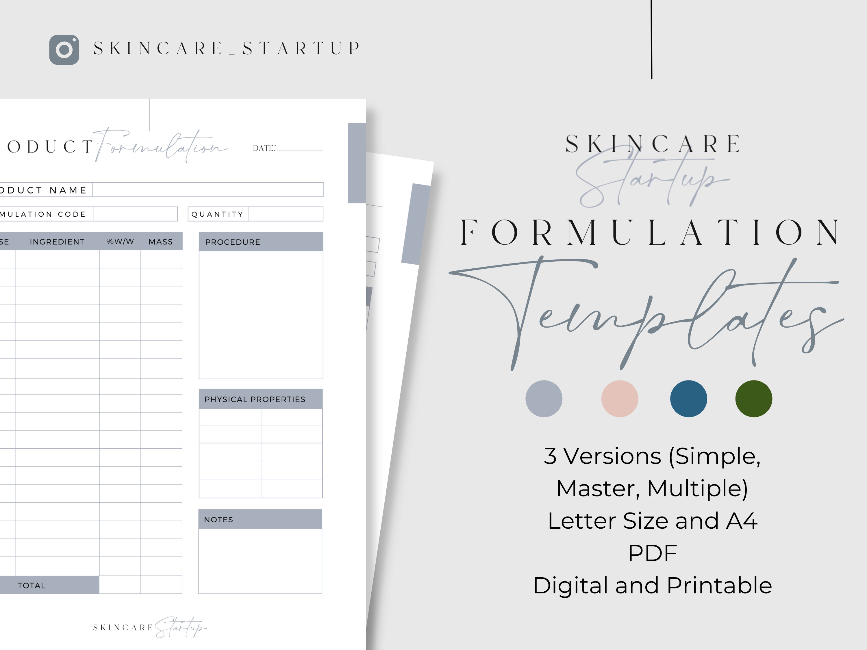 Skincare Formulation (recipe) Printable Template | Bath and Body ...