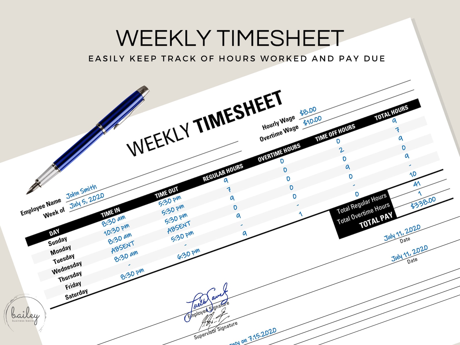 TIMESHEET, Weekly Timesheet, Employee Timesheet, Printable Timesheet ...
