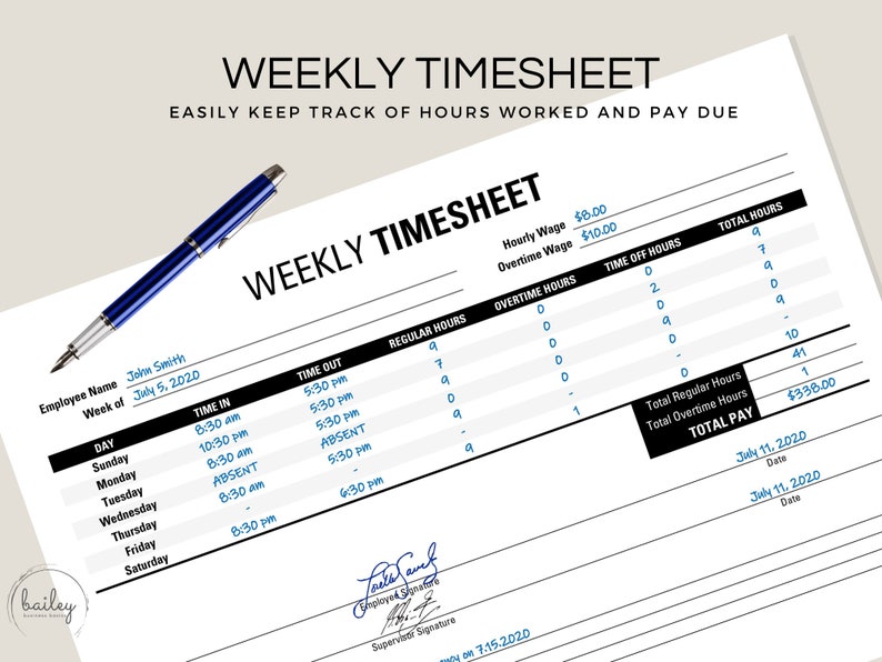 TIMESHEET, Weekly Timesheet, Employee Timesheet, Printable Timesheet ...