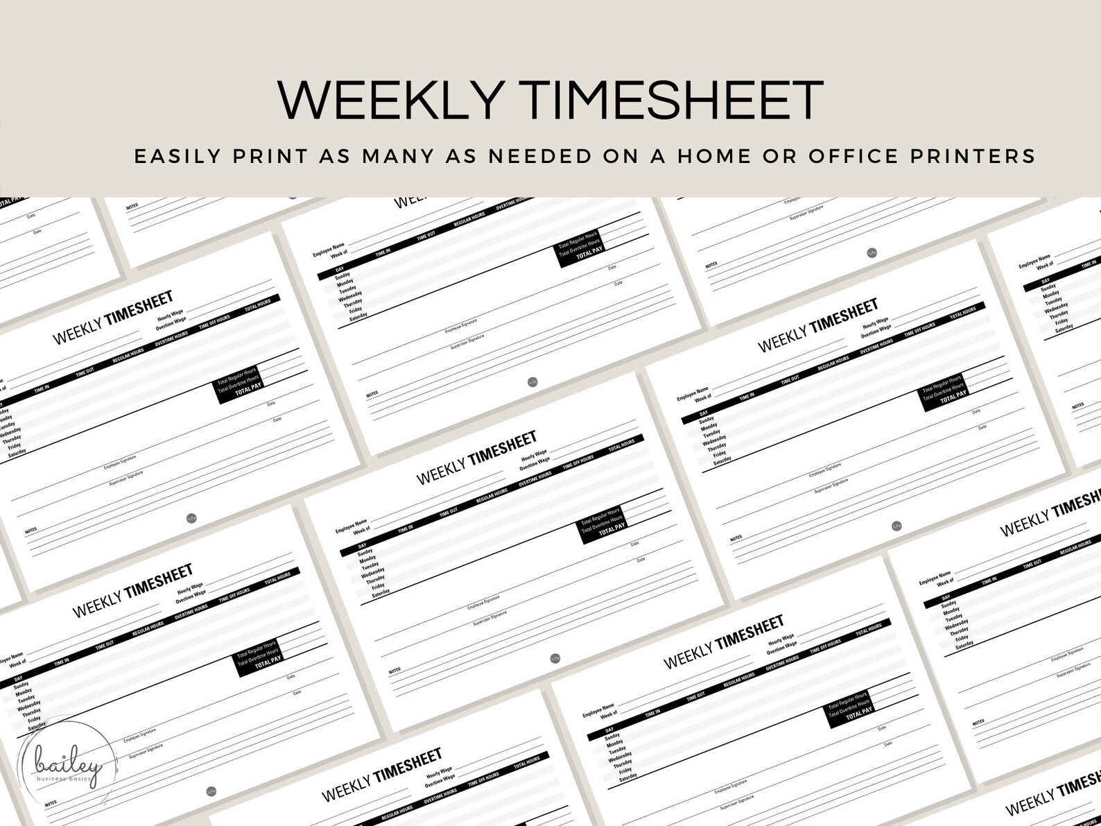 TIMESHEET, Weekly Timesheet, Employee Timesheet, Printable Timesheet ...
