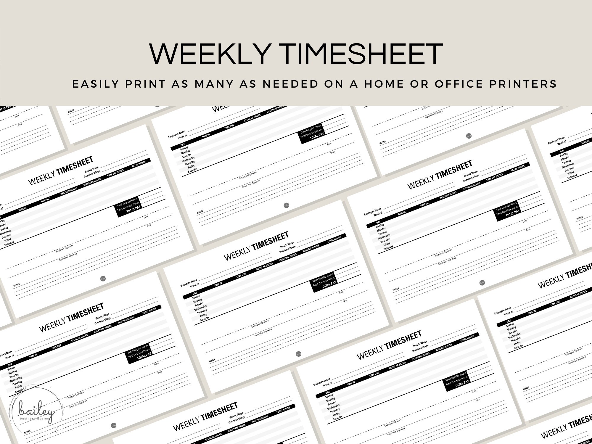 TIMESHEET, Weekly Timesheet, Employee Timesheet, Printable Timesheet ...