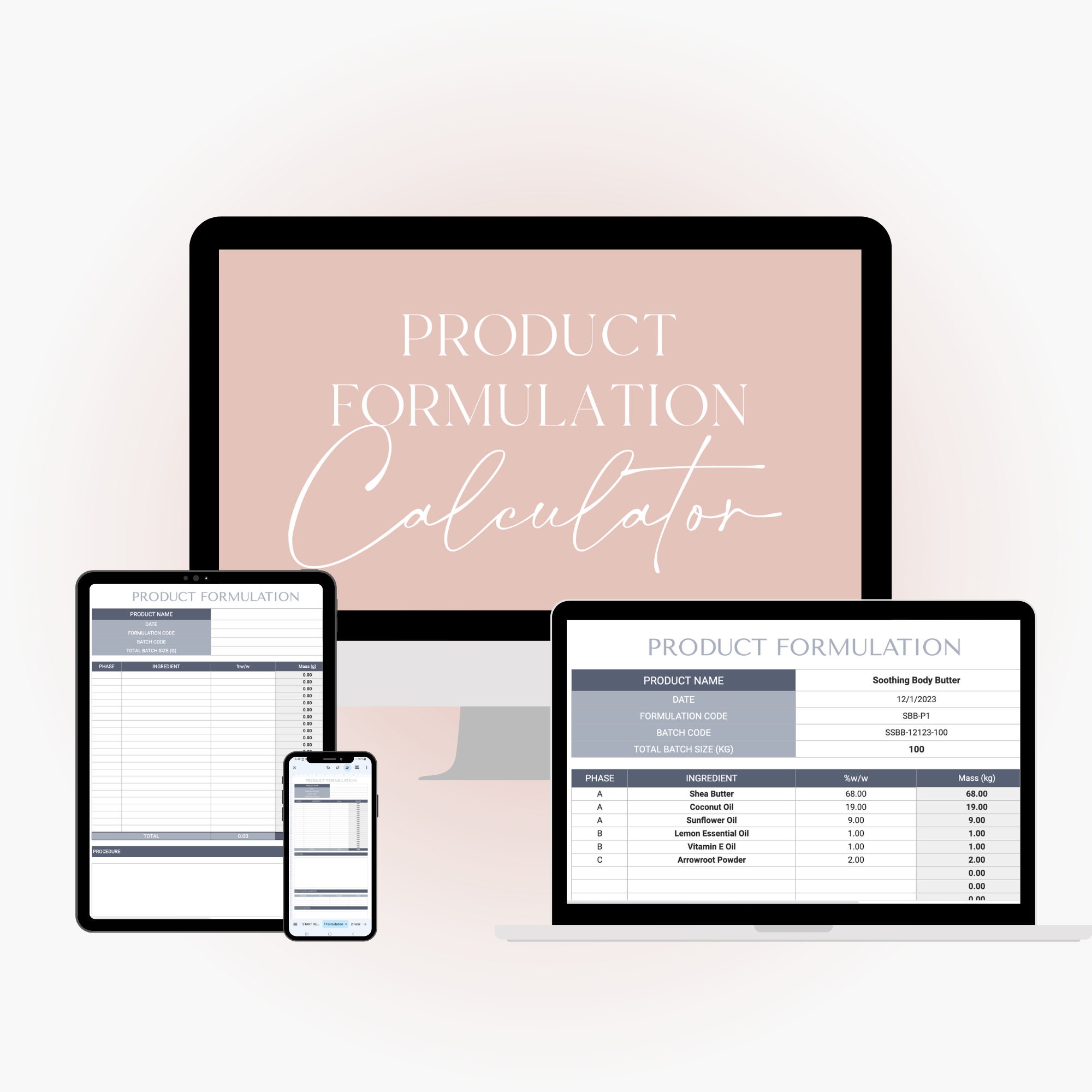 Skincare Formulation (recipe) Spreadsheet and Calculator | Bath and ...