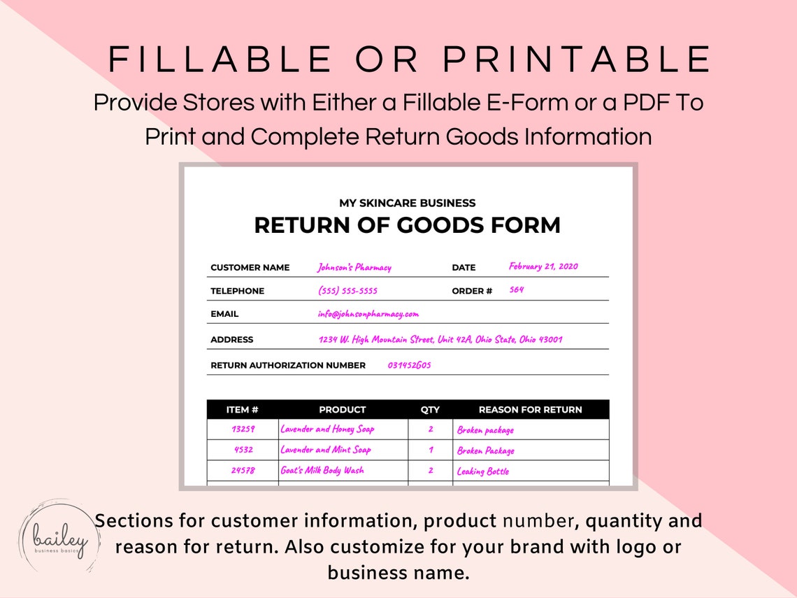 Return of Goods Form, Return Form, Merchandise Return Form - Etsy