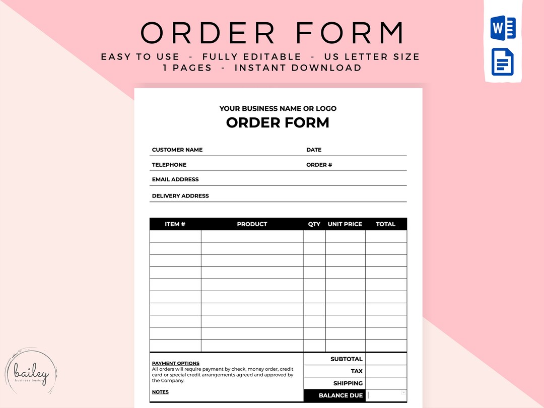 Order Form, Product Ordering Form, Printable Order Form, Quotation Form ...