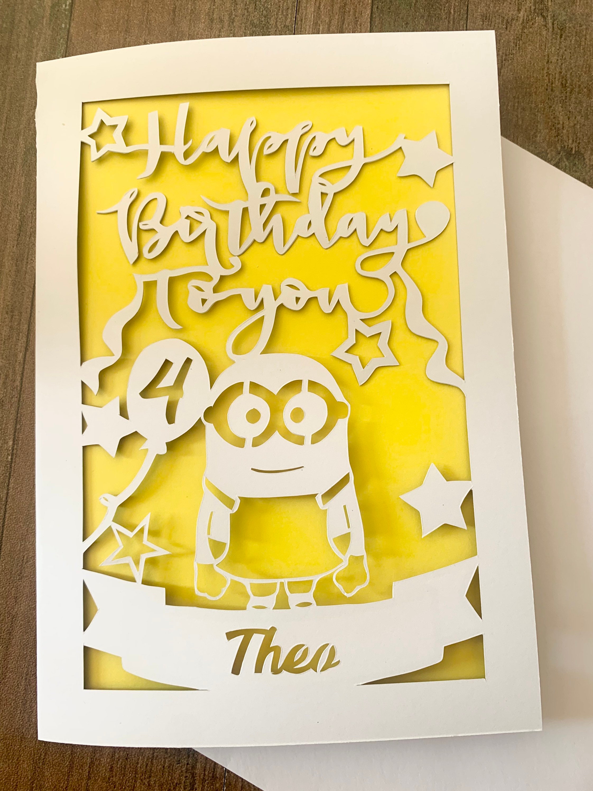 Handmade Minion Personalised Paper-cut Name/number Birthday Card - Etsy