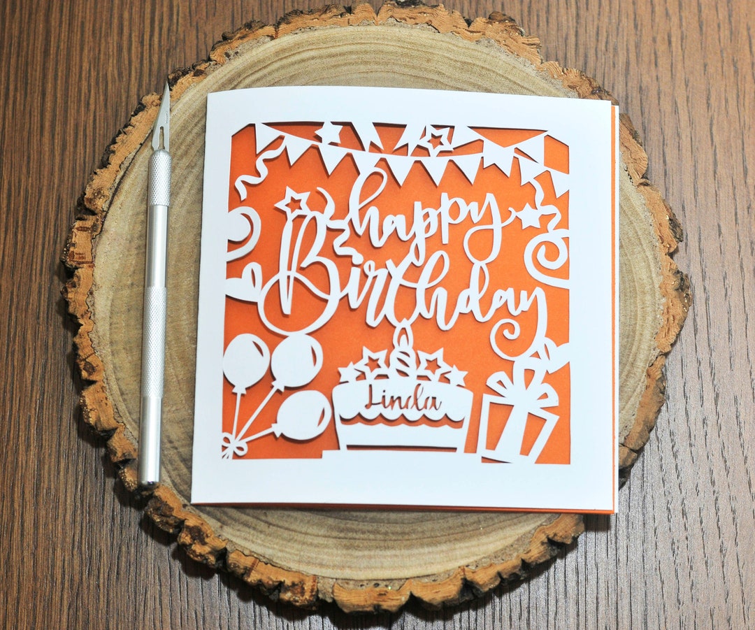 Handmade Personalised Paper-cut Birthday Card Choice of Colour - Etsy