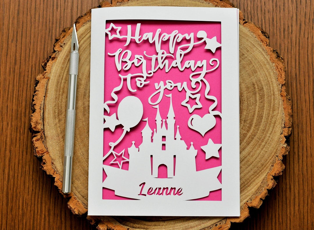 Personalised Disney Inspired Castle Paper-cut Birthday Card (colour ...