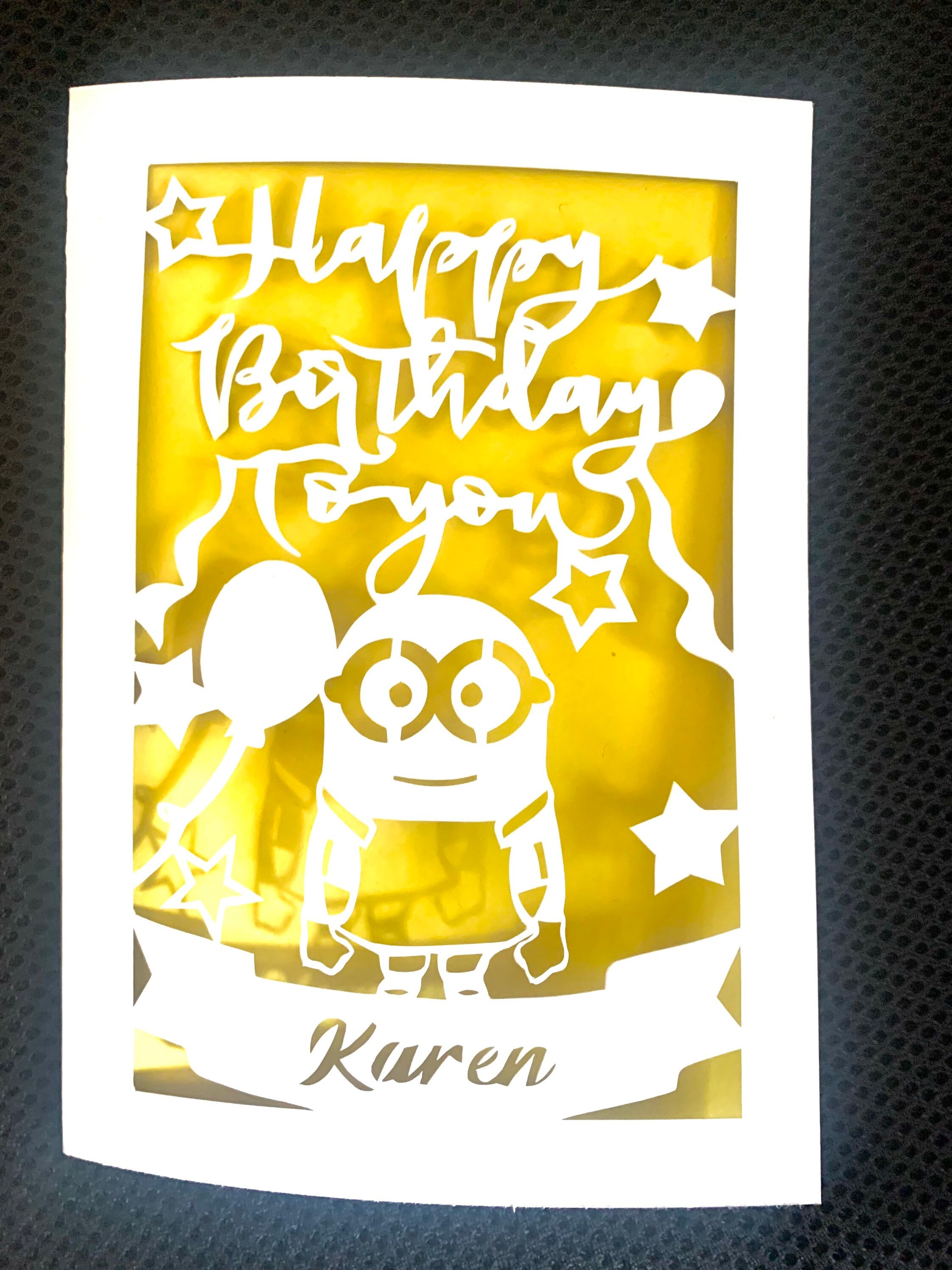 Handmade Minion Personalised Paper-cut Name/number Birthday Card - Etsy