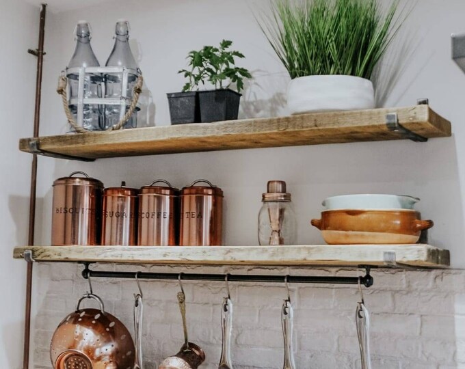 Rustic Scaffold Board Shelves With Industrial Raw Steel Brackets 22cm ...