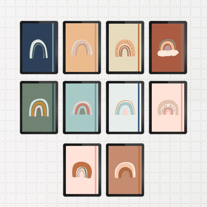 10 Boho Rainbow Digital Notebook Covers Digital Planner - Etsy