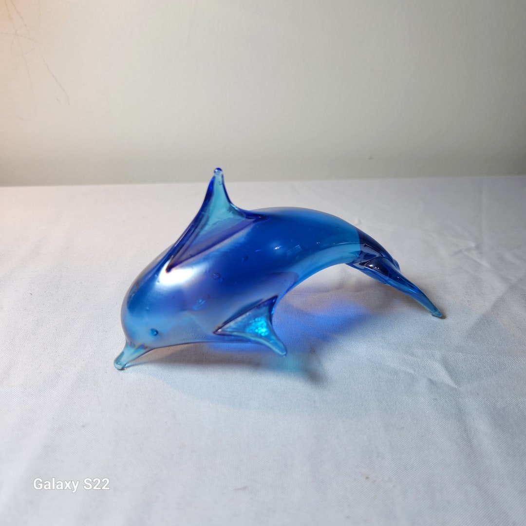 Iridescent Blue Glass Dolphin - Etsy