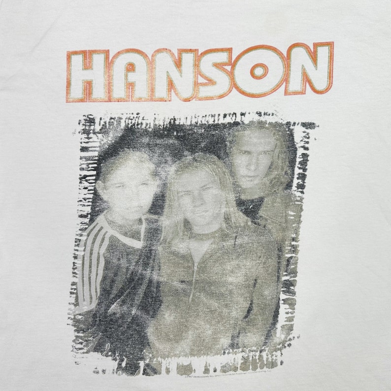Vintage 1997 HANSON Mmmbop Crew Neck Tee Size L/XL Thrashed Boy Band ...