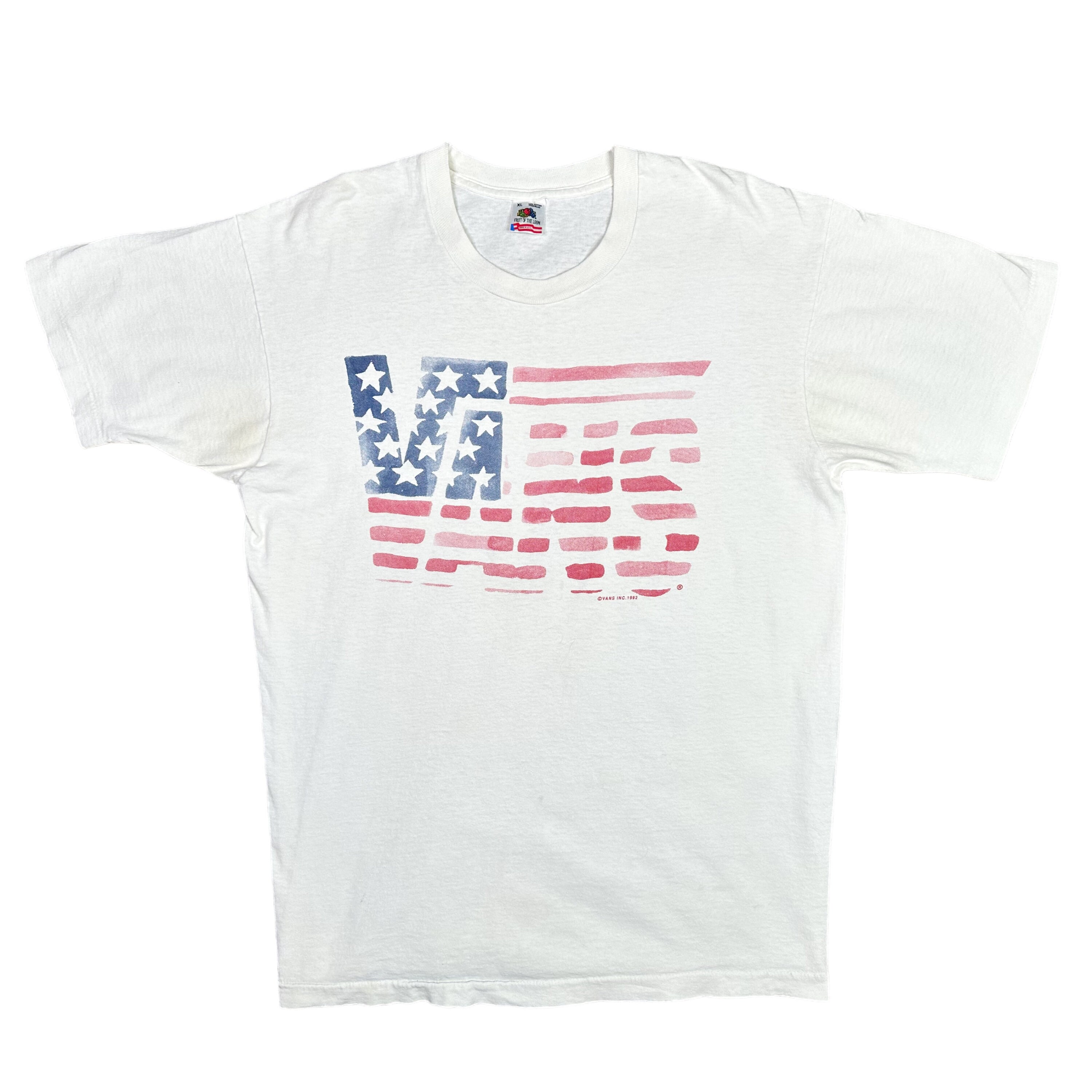 Vintage Fruit of the Loom 1992 VANS American Flag Crew Neck Tee Size XL ...