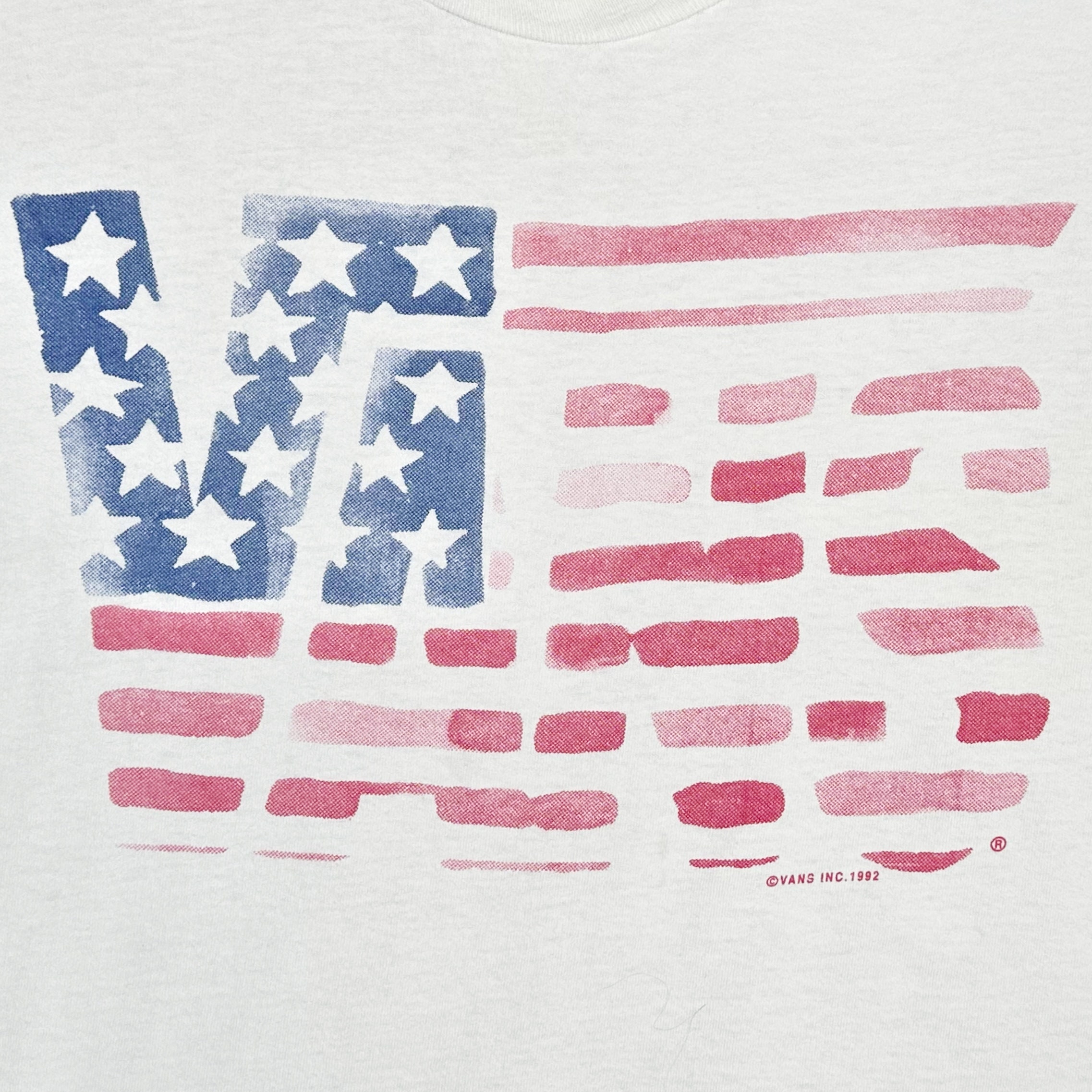 Vintage Fruit of the Loom 1992 VANS American Flag Crew Neck Tee Size XL ...