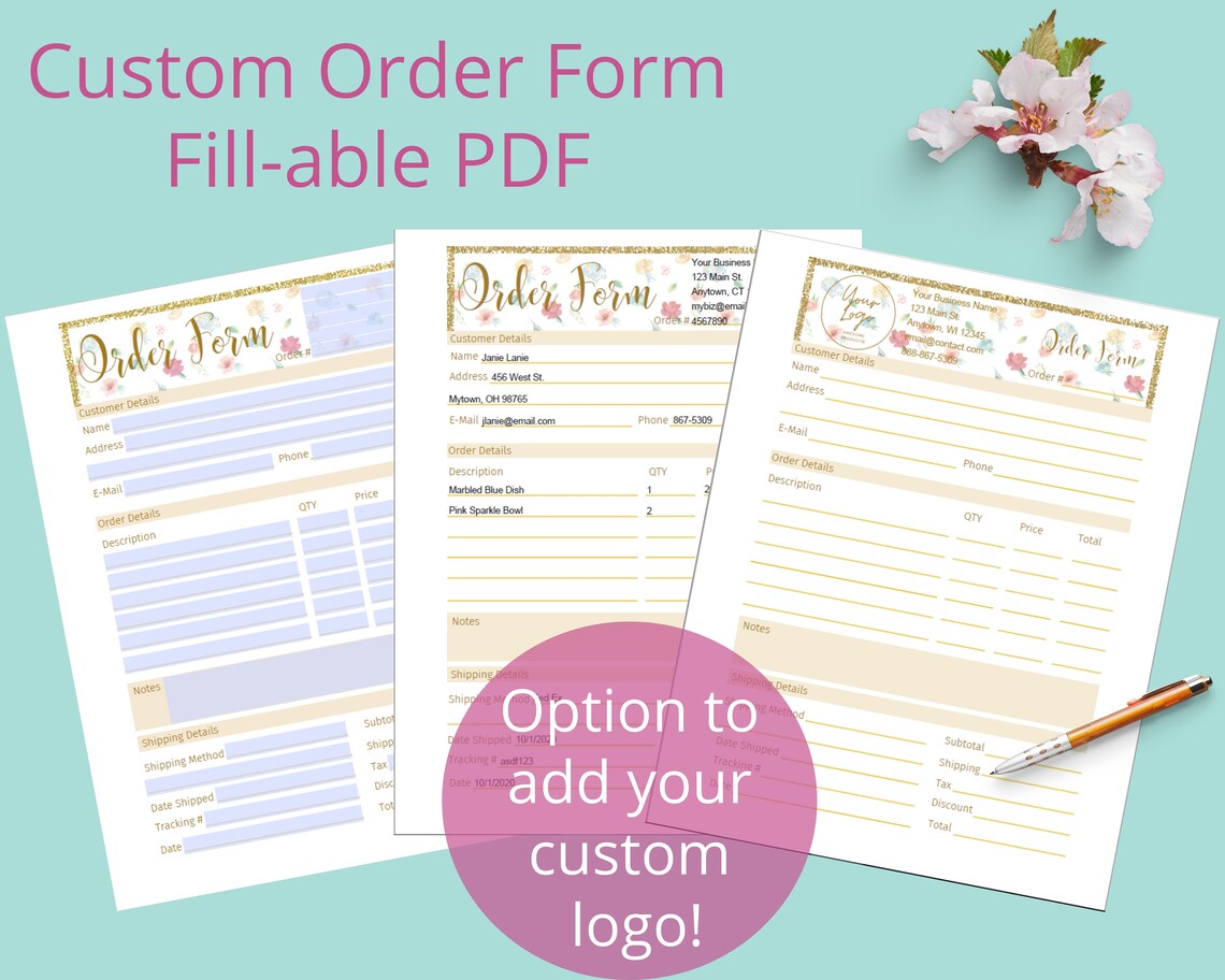 Custom Order Form | Personalized Fill-able PDF Form | Editable Small ...