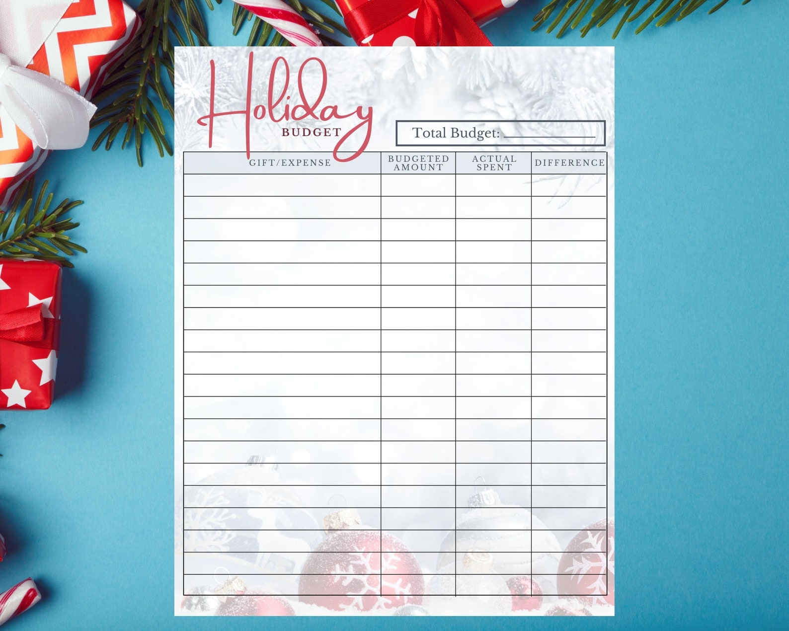 Holiday Budget Tracker, Printable and Fill-able PDF Form Holiday Gift ...