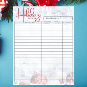Holiday Budget Tracker, Printable and Fill-able PDF Form Holiday Gift ...