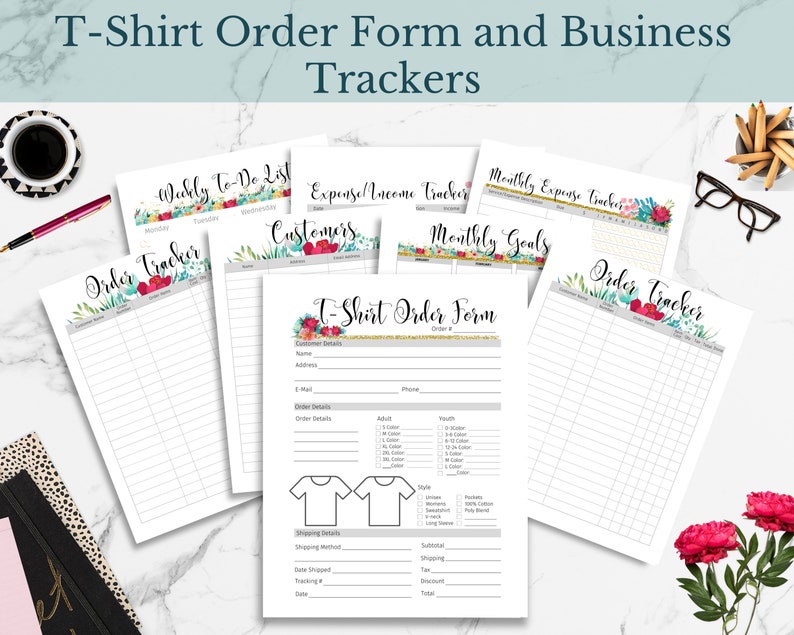 T-shirt Order Form, Customer & Order Trackers Business Bundle, Crafters ...