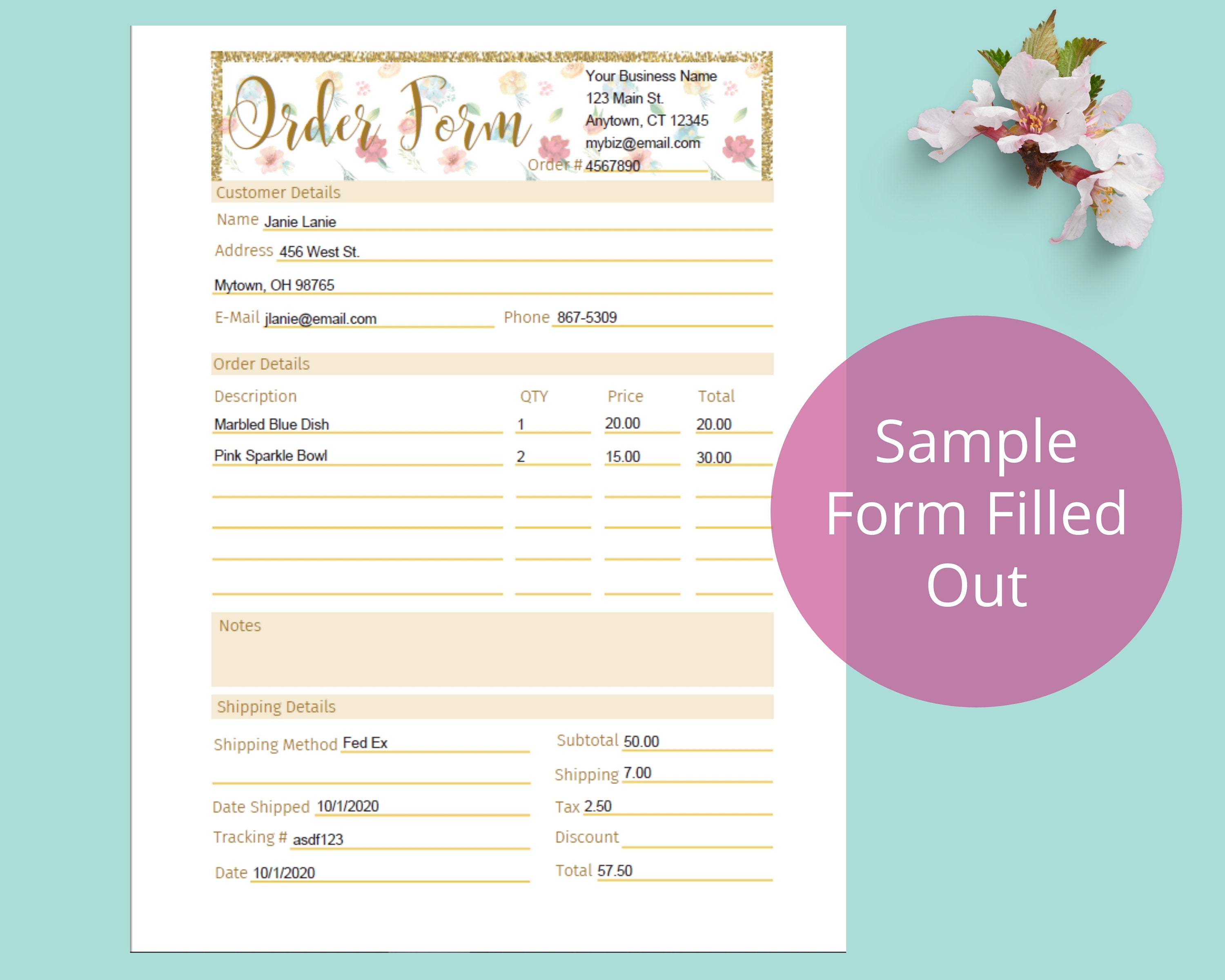 Custom Order Form | Personalized Fill-able PDF Form | Editable Small ...