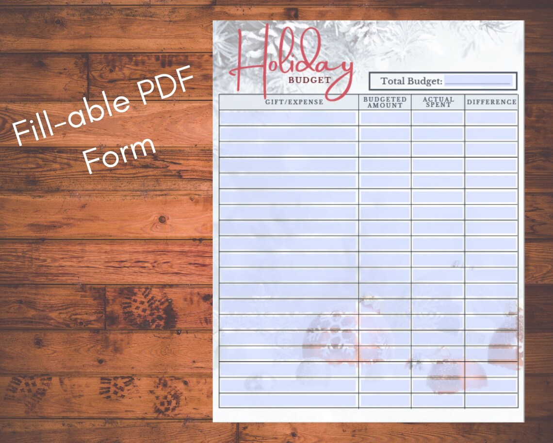 Holiday Budget Tracker, Printable and Fill-able PDF Form Holiday Gift ...