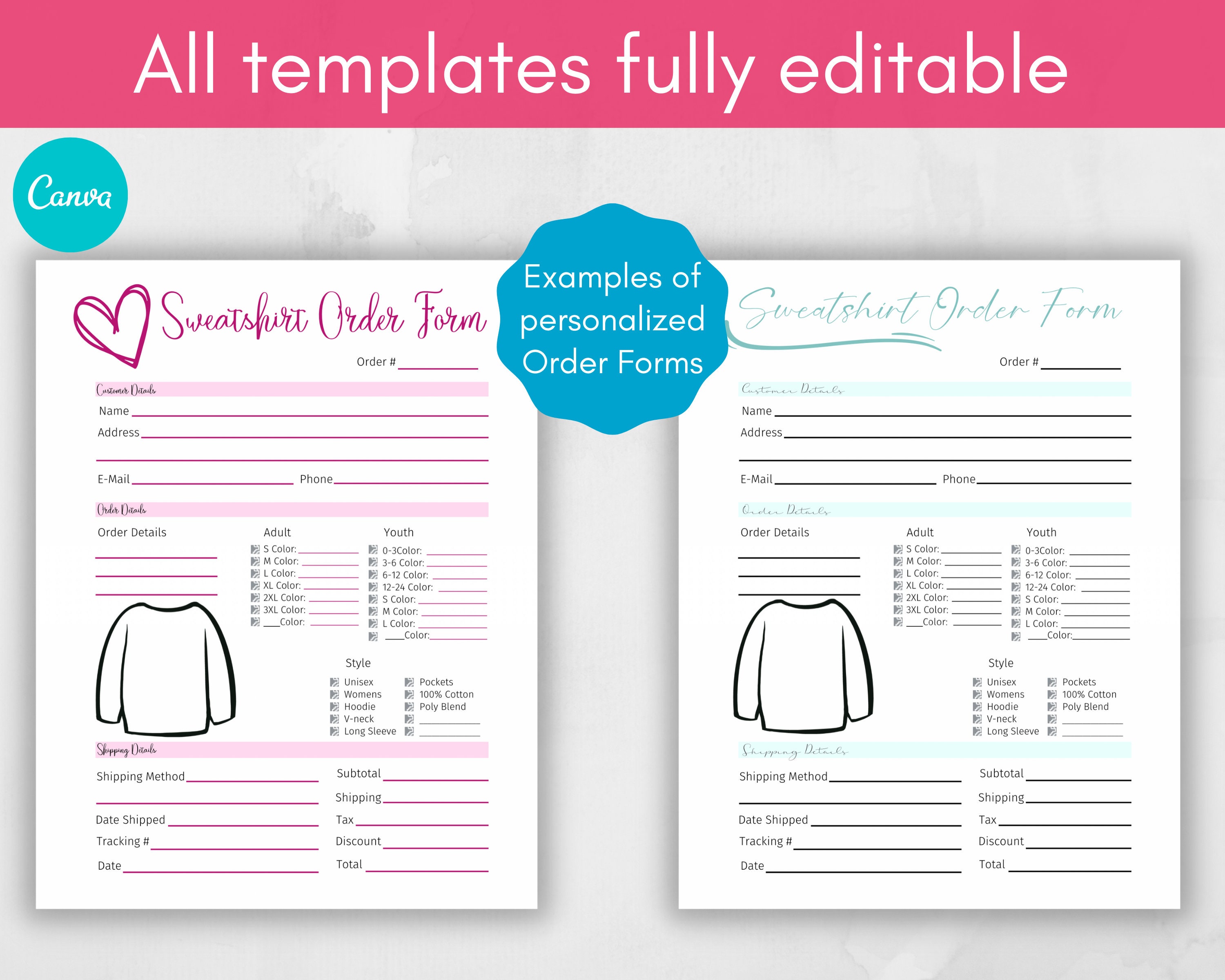 Editable Sweatshirt Order Forms Bundle, Canva Template - Etsy