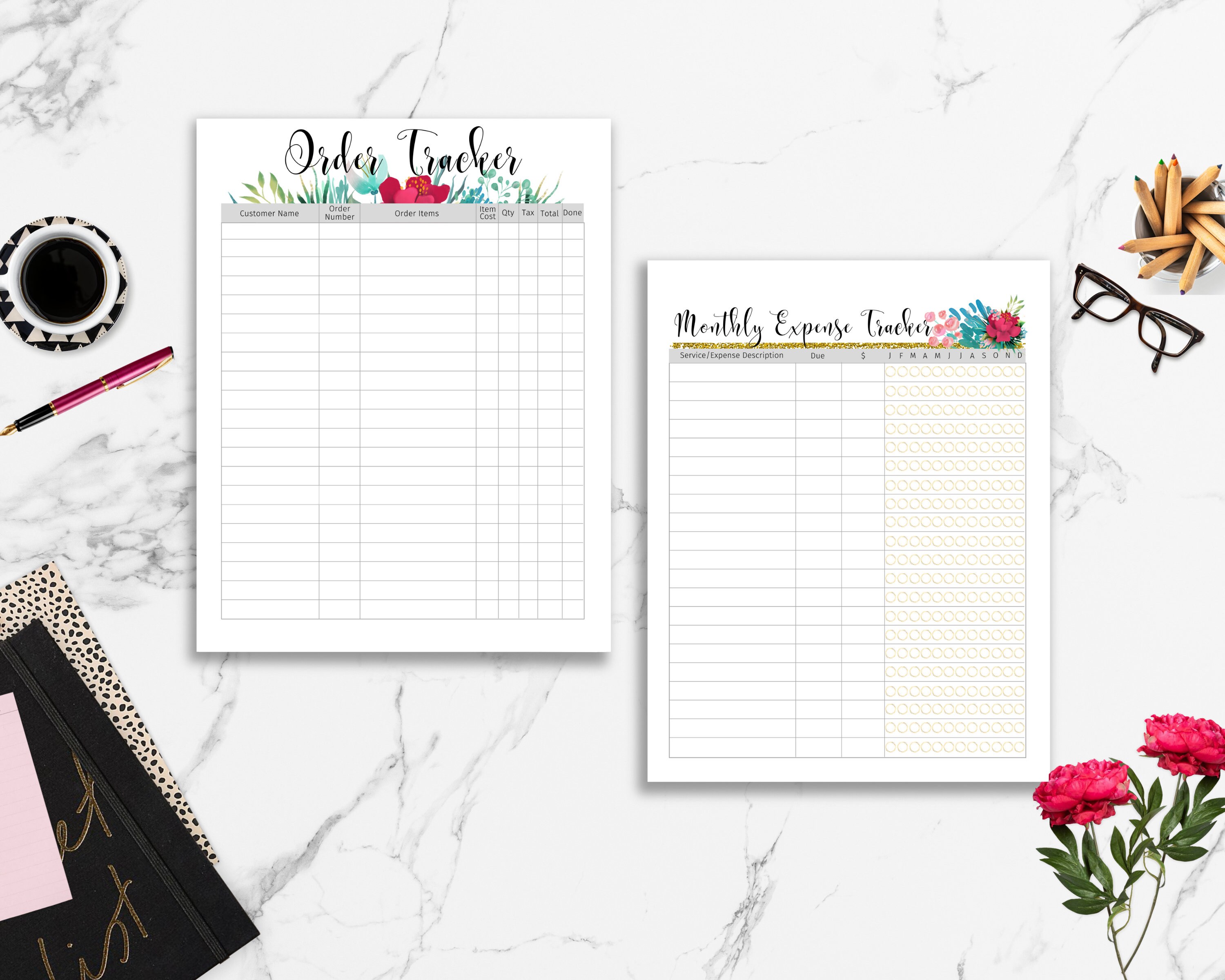 Wine Glass Order Form, Customer & Order Trackers Business Bundle ...