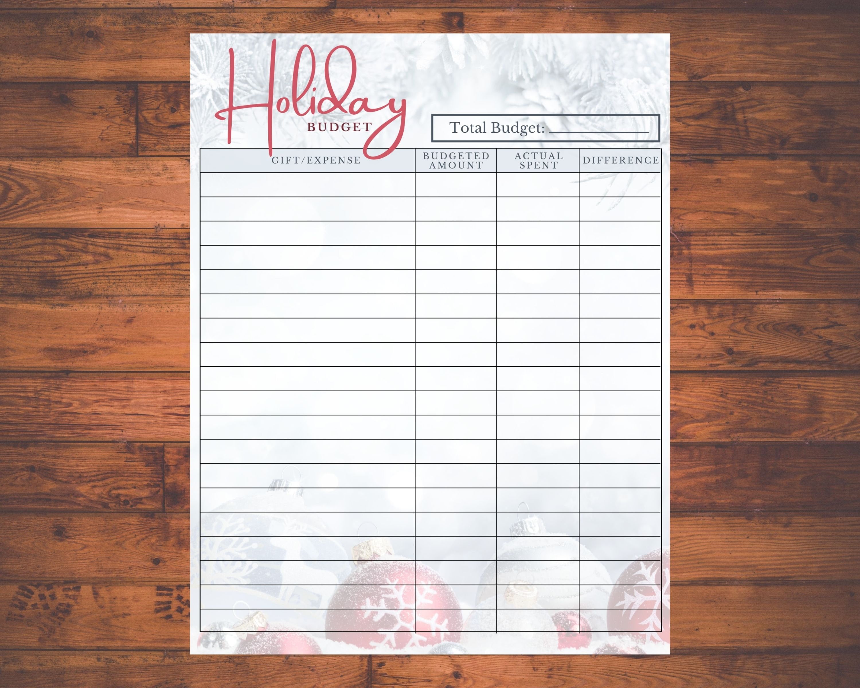 Holiday Budget Tracker, Printable and Fill-able PDF Form Holiday Gift ...