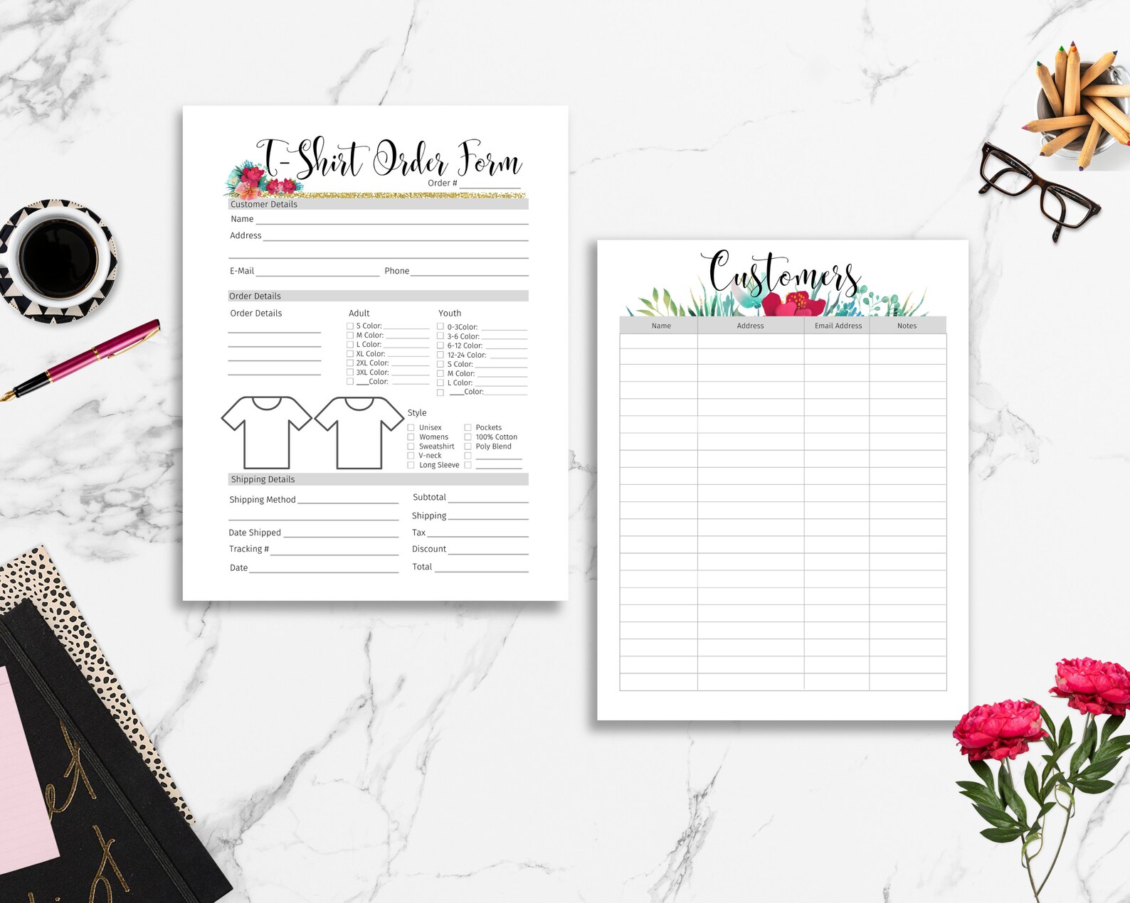 T-shirt Order Form, Customer & Order Trackers Business Bundle, Crafters ...