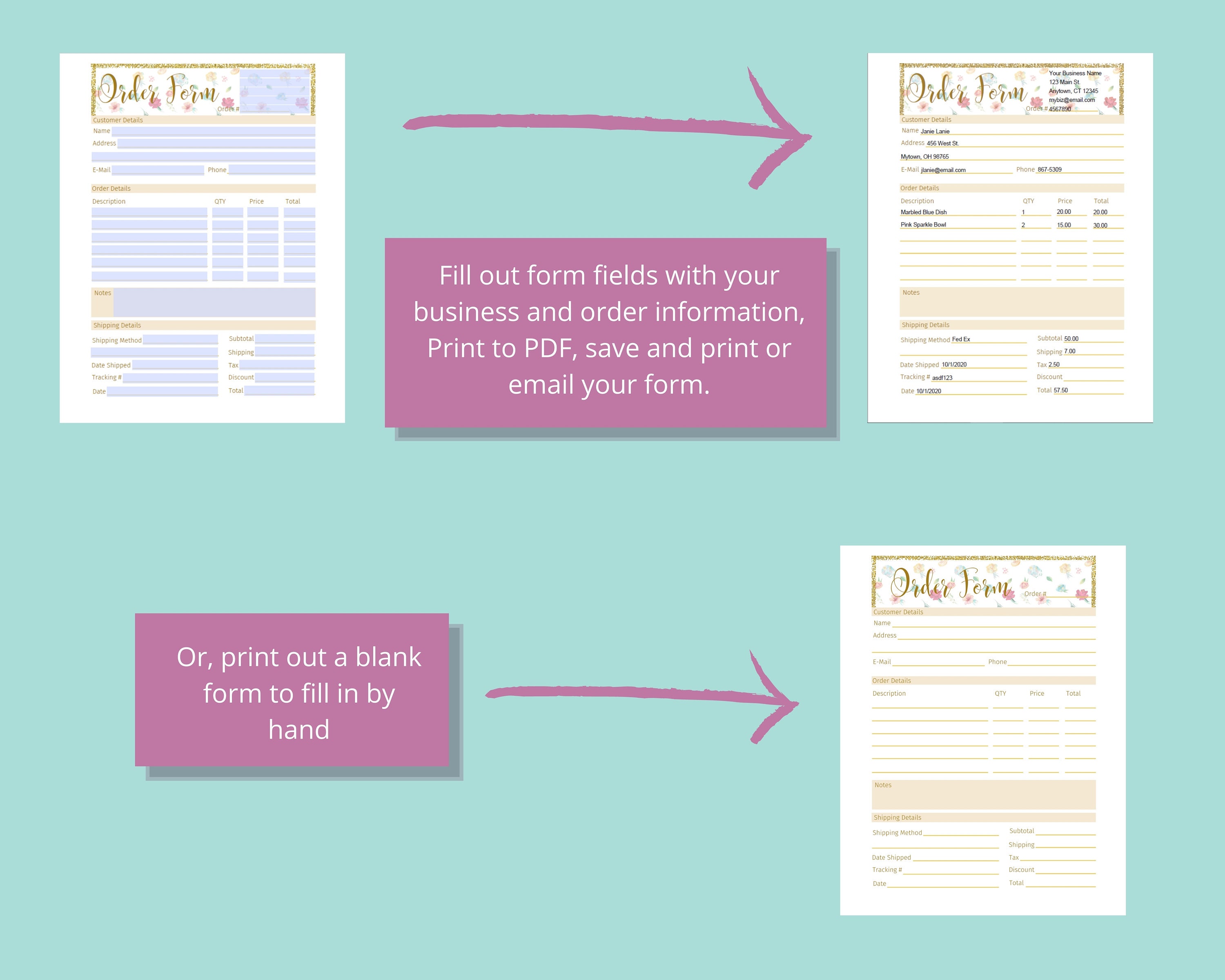Custom Order Form | Personalized Fill-able PDF Form | Editable Small ...