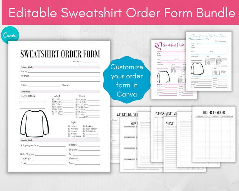 Editable Sweatshirt Order Forms Bundle, Canva Template - Etsy