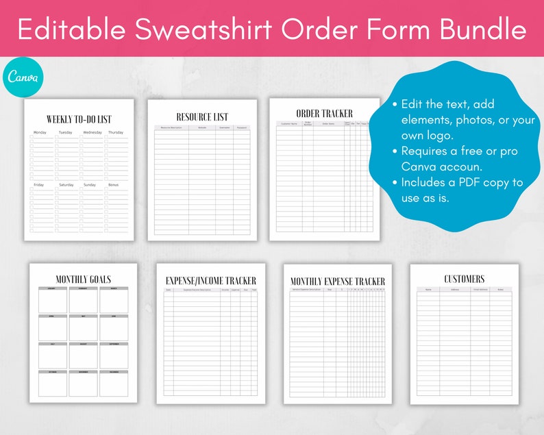 Editable Sweatshirt Order Forms Bundle, Canva Template - Etsy