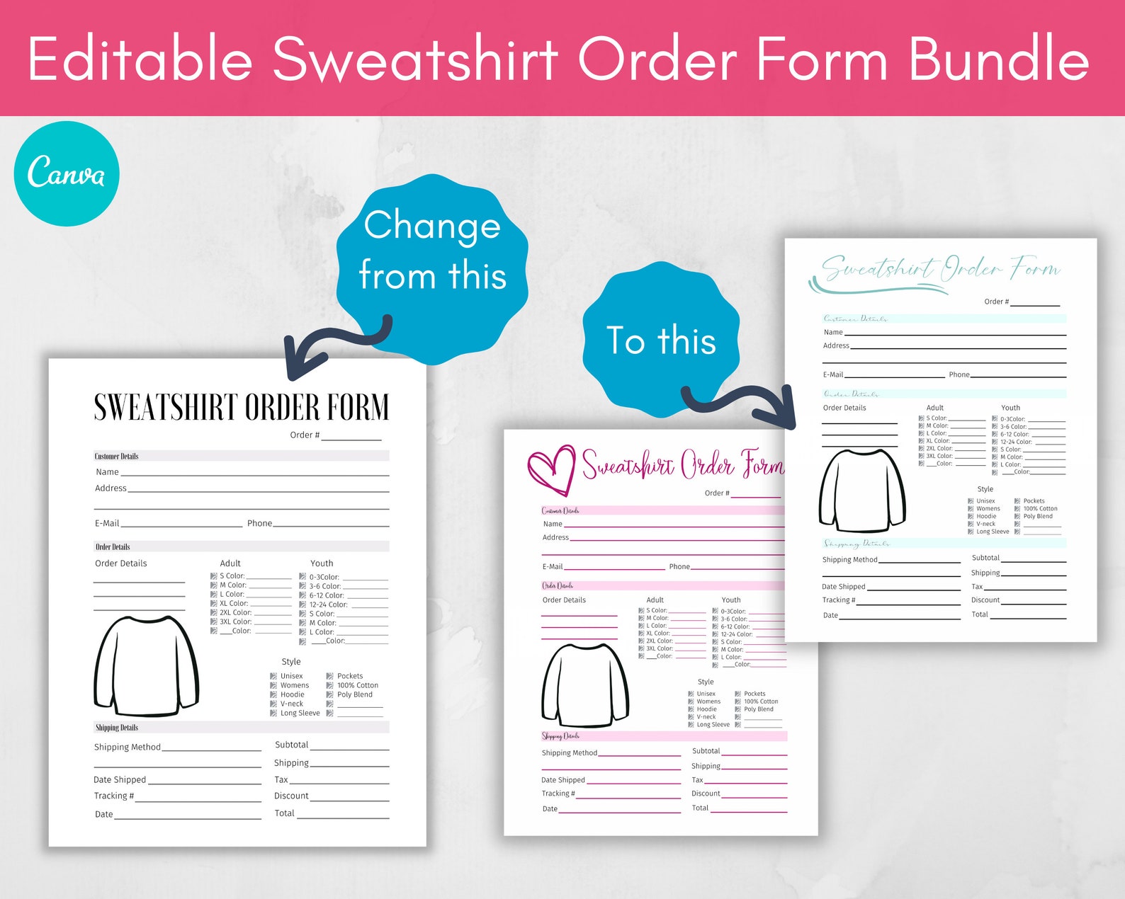 Editable Sweatshirt Order Forms Bundle, Canva Template - Etsy