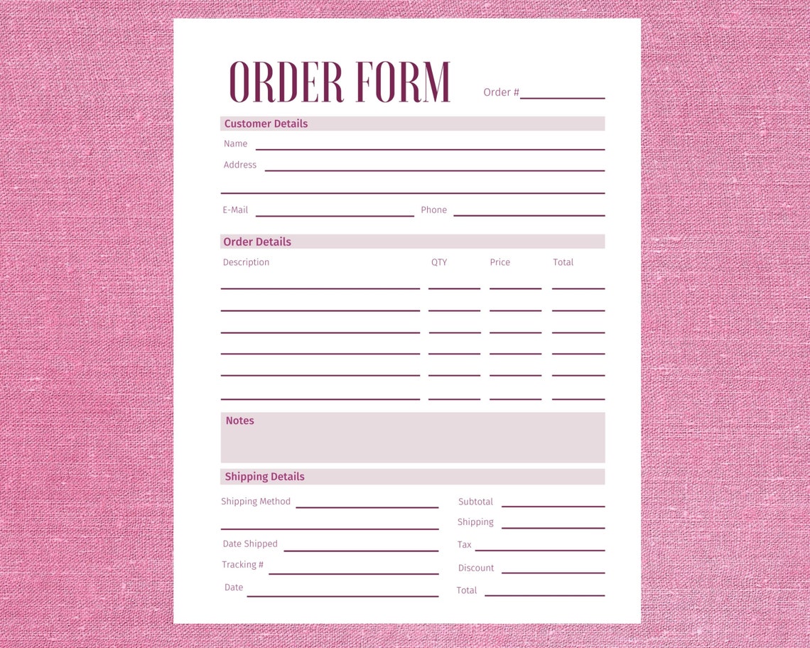 Side Hustle Order Form | Small Business Documents | Business Orders ...