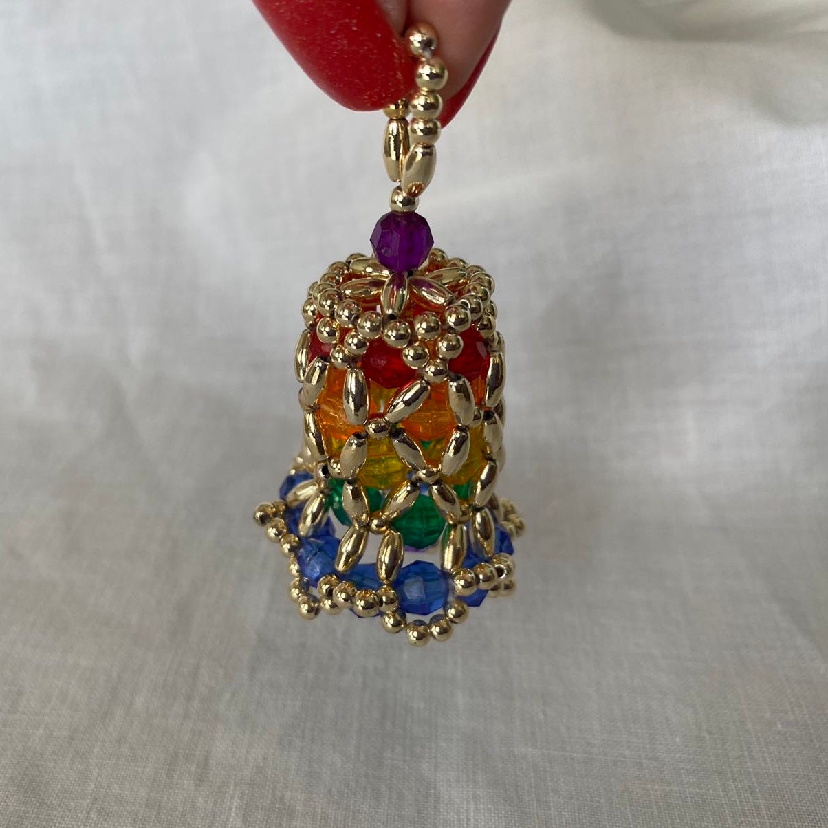 Handmade Rainbow Bell Beaded Christmas Ornament, Vintage Ornament ...