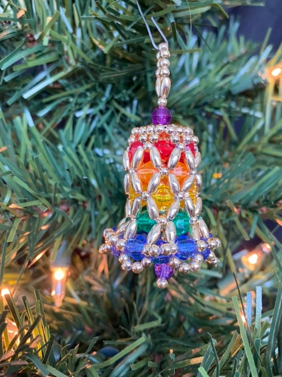 Handmade Rainbow Bell Beaded Christmas Ornament, Vintage Ornament ...