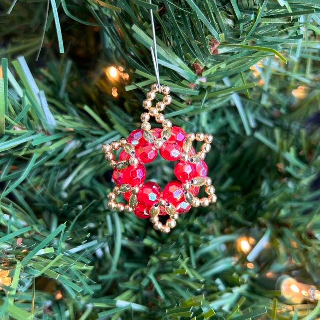 Starflake Red Beaded Christmas Ornament - Etsy
