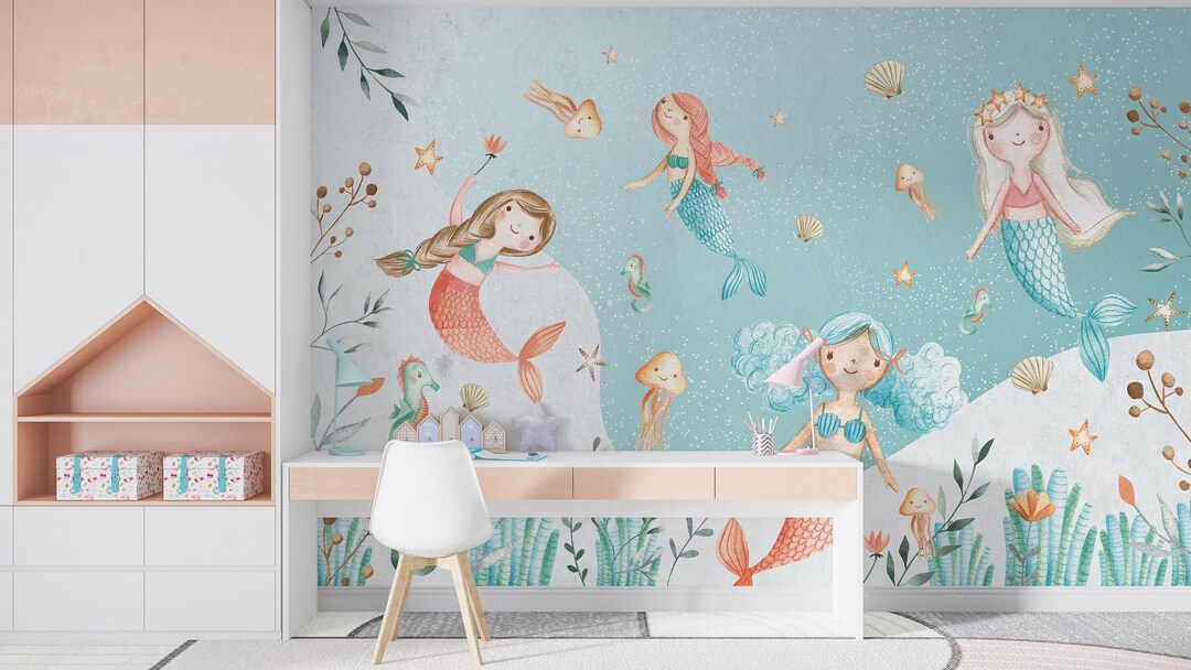 CUSTOM Mermaid Wallpaper / Baby Girl Nursery Wall Decor / Underwater ...