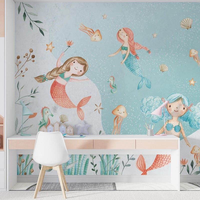 Mermaid Wall Wallpaper - Etsy