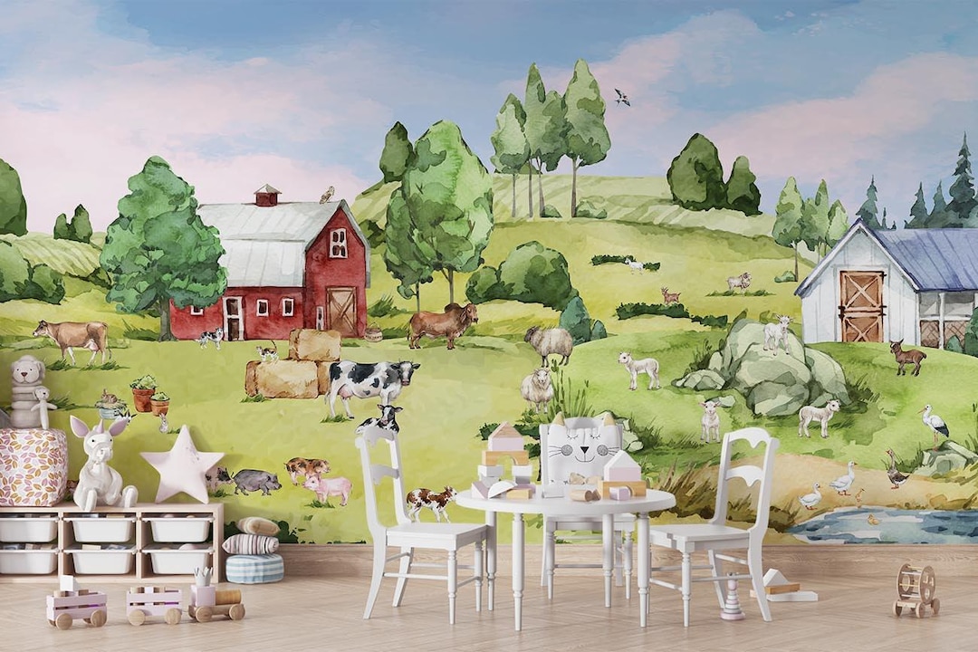 Farm-themed Nursery Wallmural Custom Animals / Kids Farm Animals Self ...