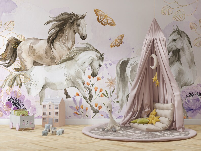 HORSE Wallpaper Mural / Girls Room Wallpaper With Horses - Etsy