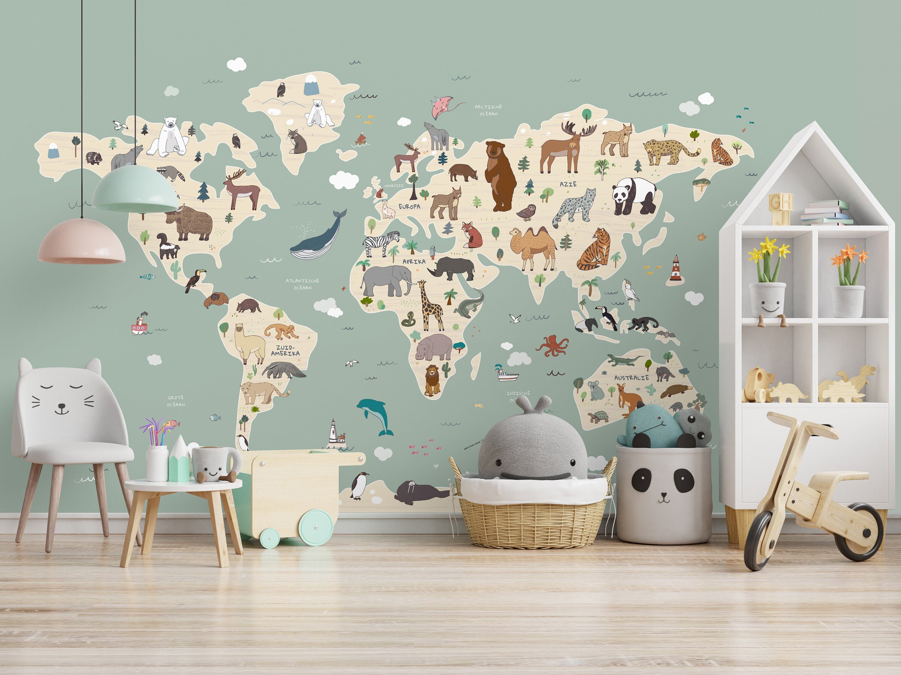 Animal World Map / Wallpaper for Children / Non-woven | Etsy
