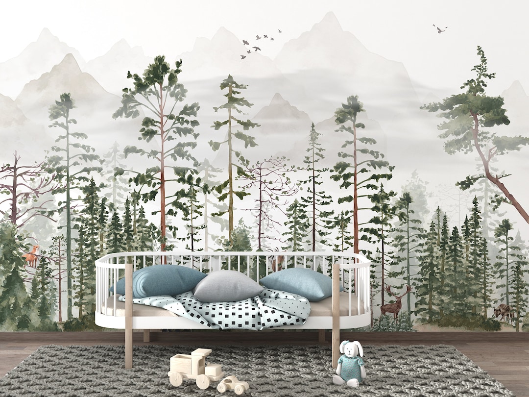 WOODS Wallpaper Mural / Woodland Nursery Wallpaper / Forest Wallpaper ...