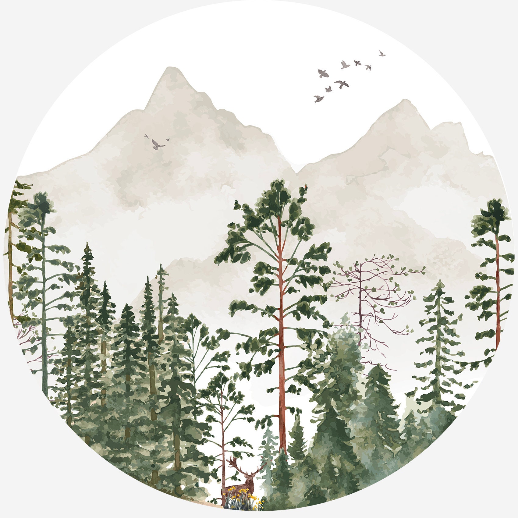 Circle Wallpaper / the Friendly Forest / Non-woven Fleece | Etsy