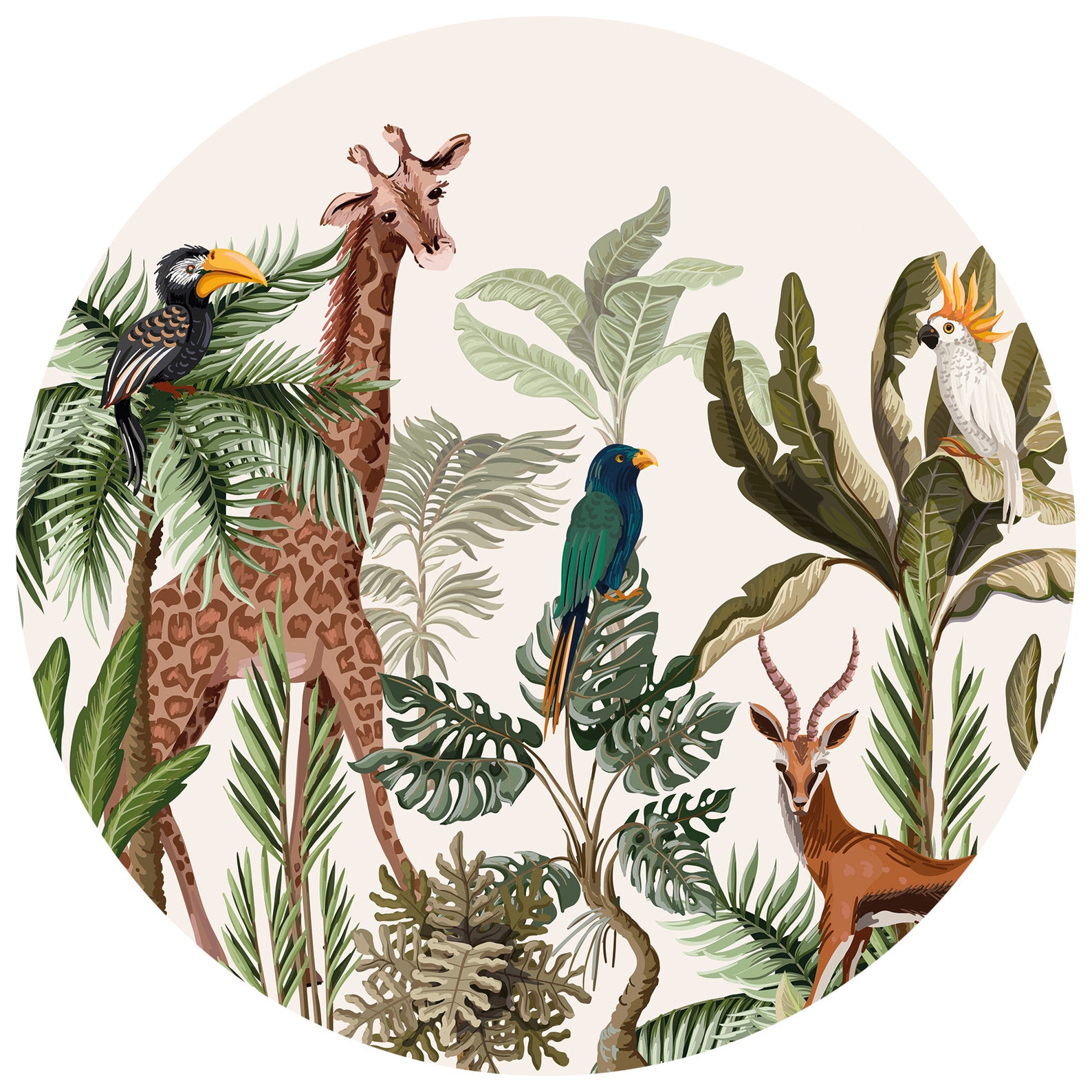 Circle Wallpaper / Exotic Jungle Animals / Non-woven Wallpaper ...